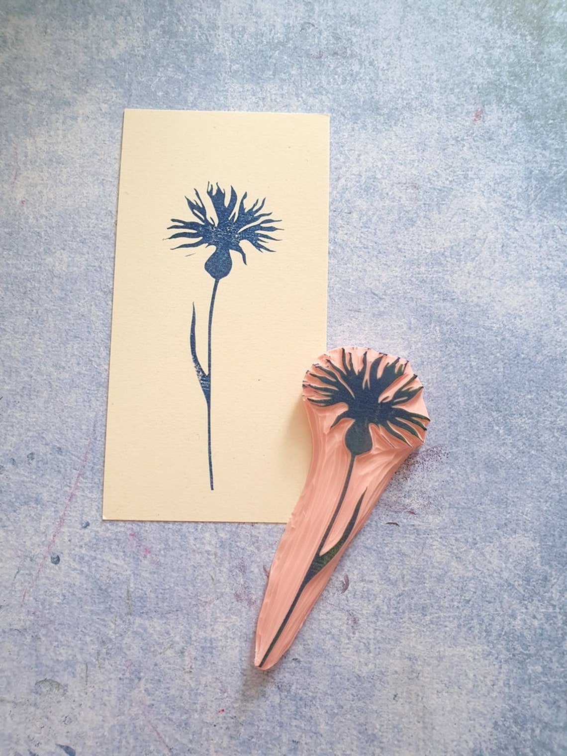 Cornflower rubber stamp for cardmaking blue flower stamp for | Etsy