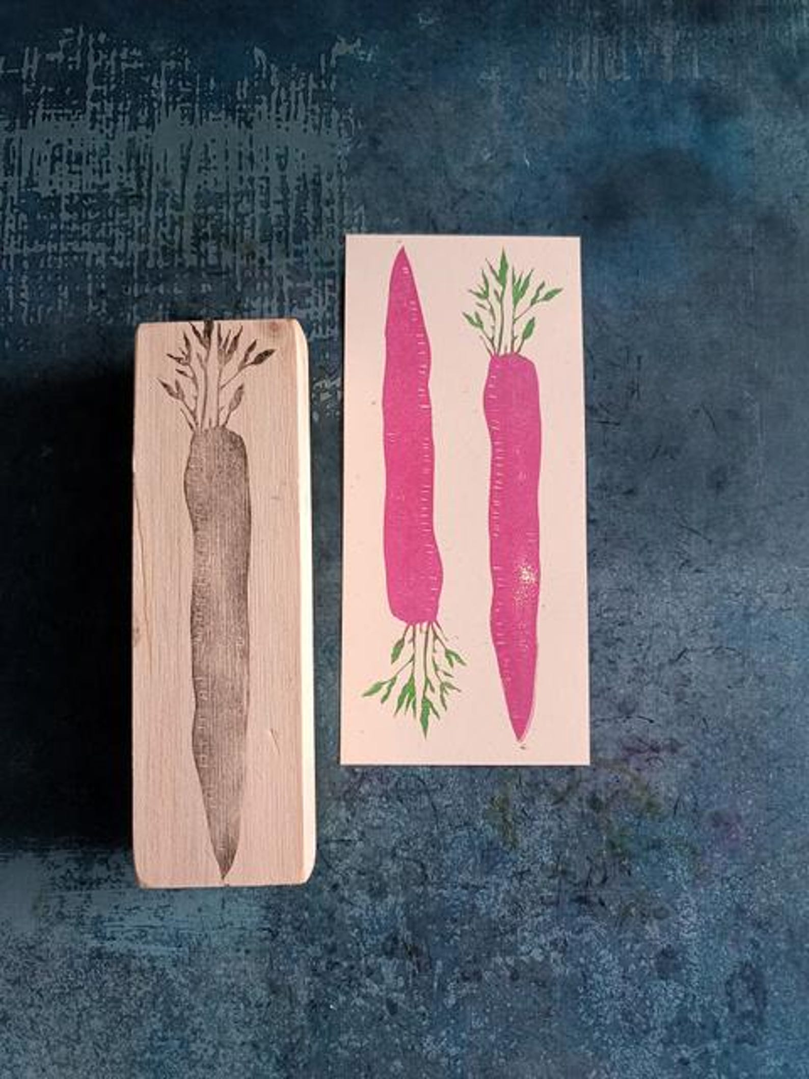Carrot Rubber Stamp for Printing on Fabric Bags, Garden Vegetable Stamp ...