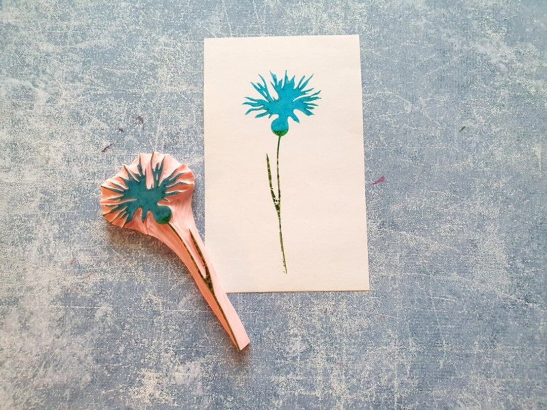 Cornflower Rubber Stamp for Cardmaking, Blue Flower Stamp for ...