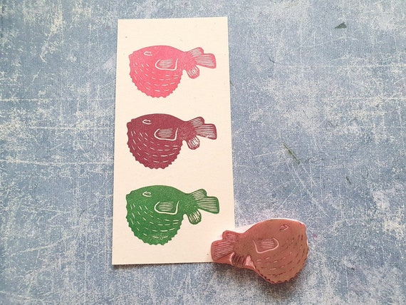 Pufferfish Rubber Stamp for Art Journaling Fish Rubber Stamp - Etsy