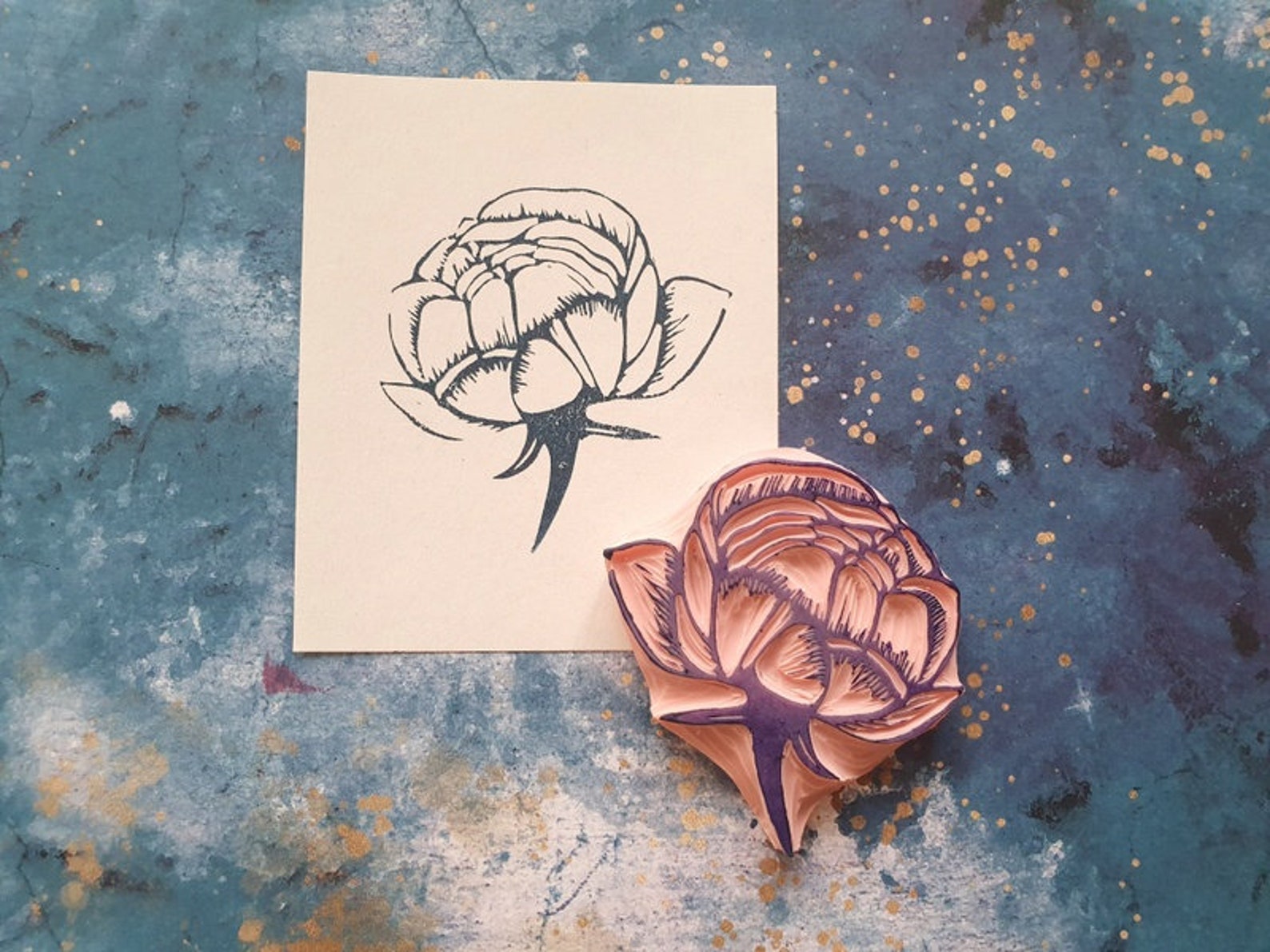 Peony Rubber Stamp for Scrapbooking, Handmade Flower Ephemera, Boho ...
