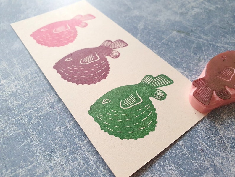 Pufferfish Rubber Stamp for Art Journaling, Fish Rubber Stamp for ...