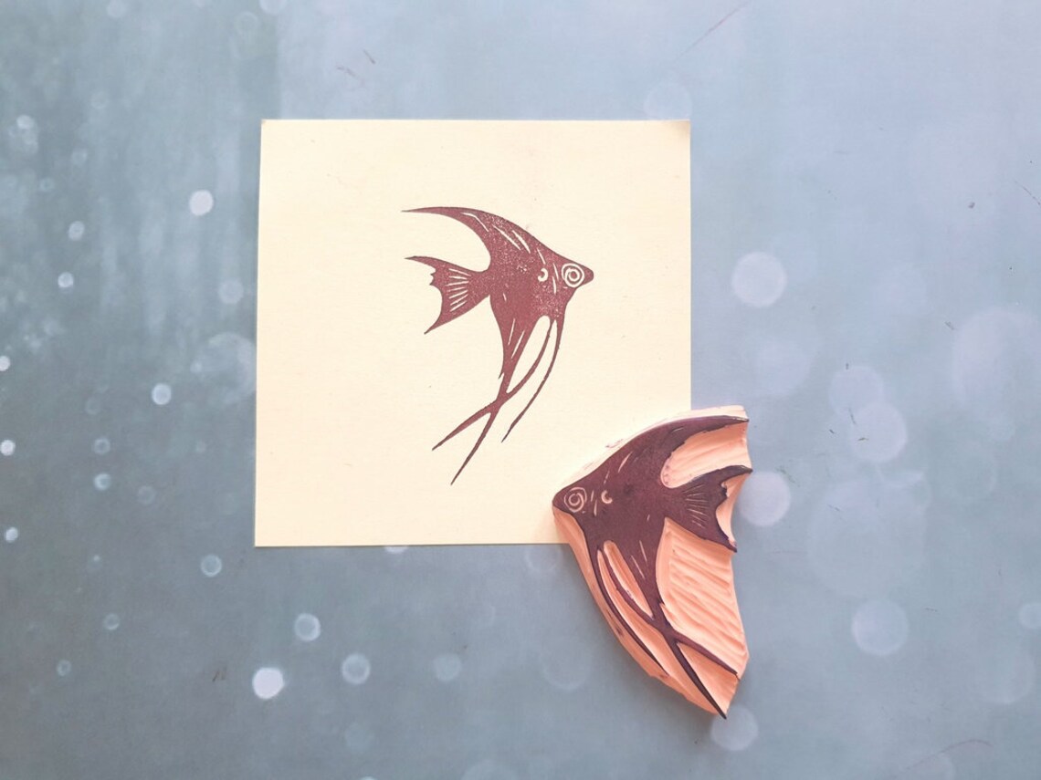 Fish stamp for fabric pattern aquarium rubber stamp for | Etsy