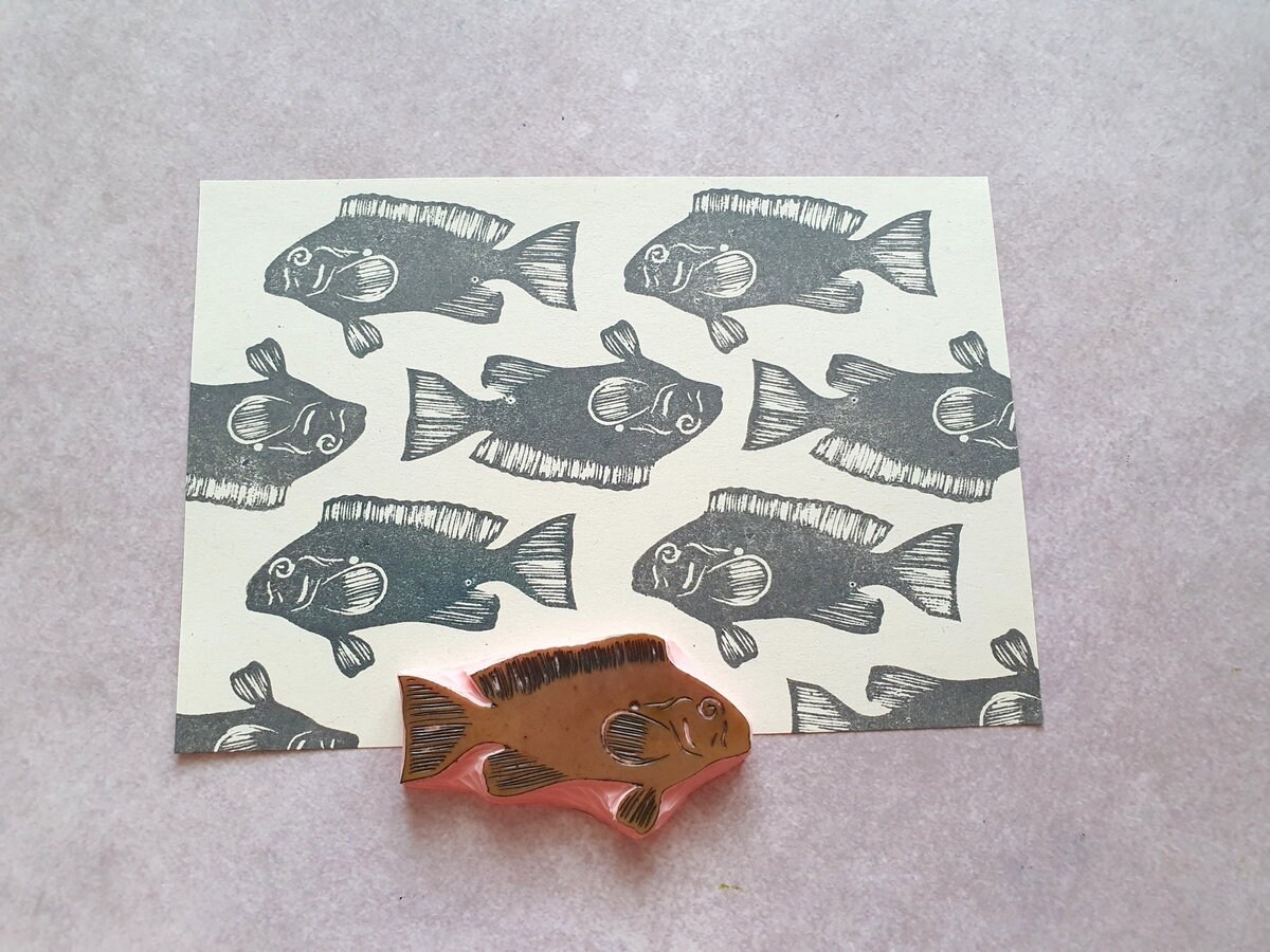 Fish rubber stamp for printing on fabric paper and other | Etsy