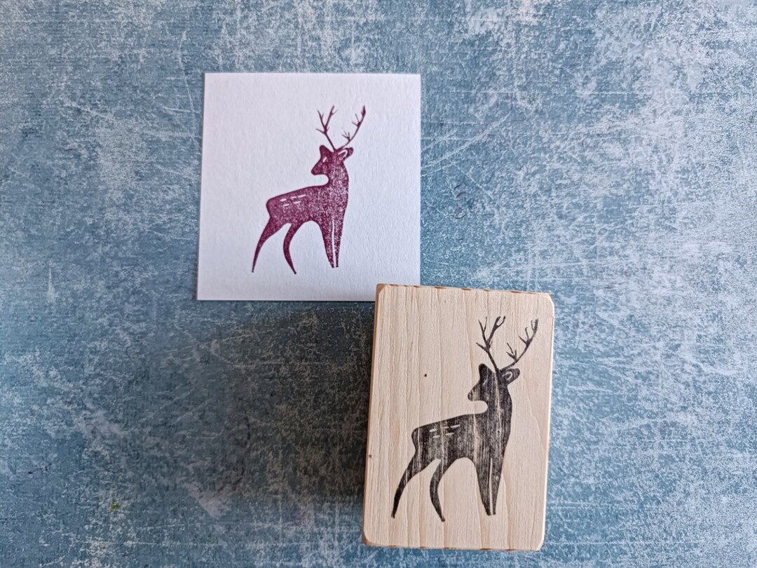 Deer Rubber Stamp for Winter Scrapbook, Wild Animal Stamp for Christmas ...