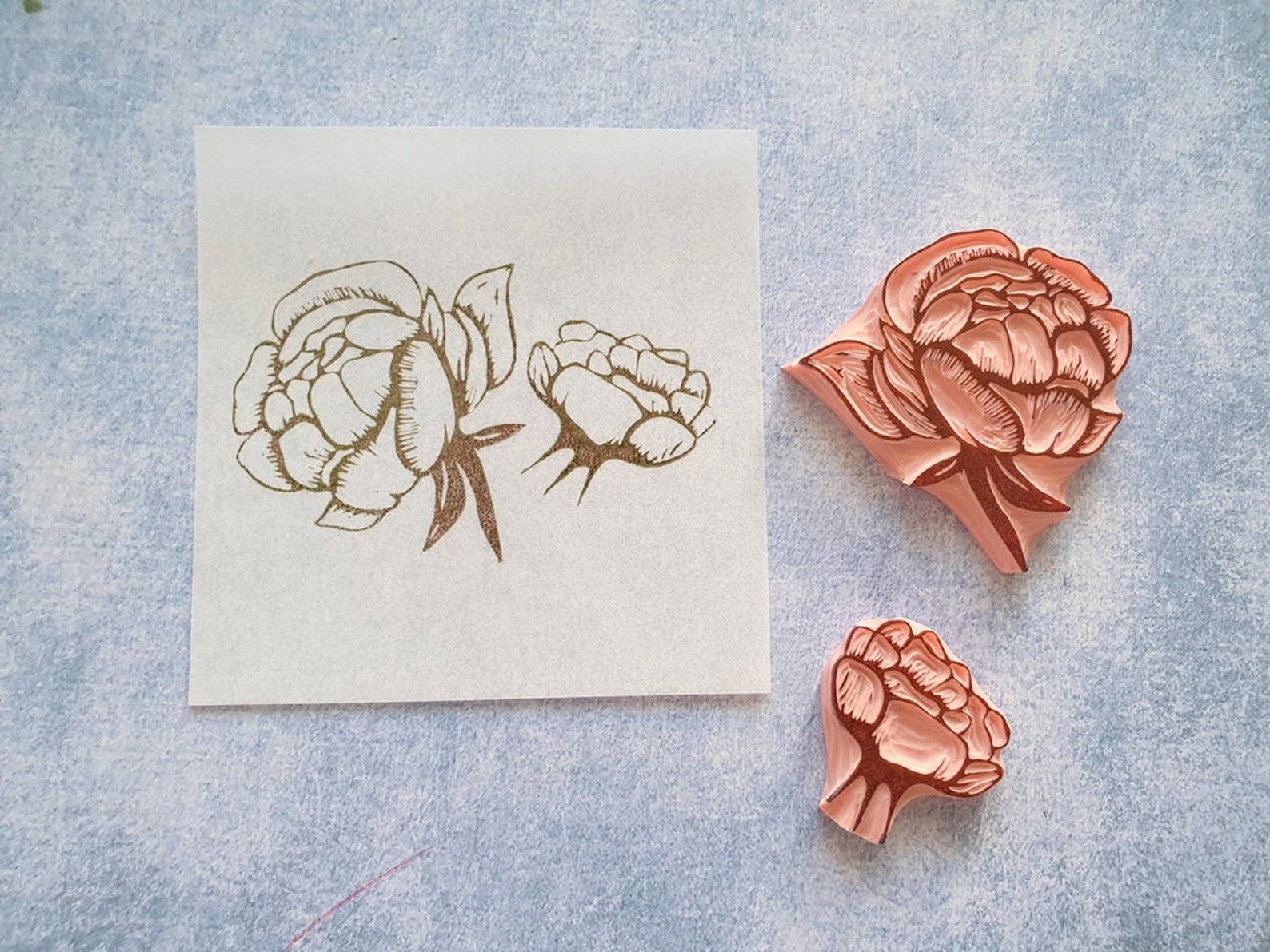 Peony Rubber Stamp Set for Wedding Journal, Botanical Scrapbooking ...
