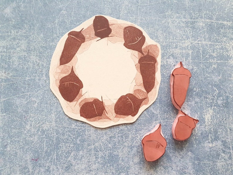 Acorn Rubber Stamp Set of 3, Fall Stamp Set for Cardmaking, Autumn ...