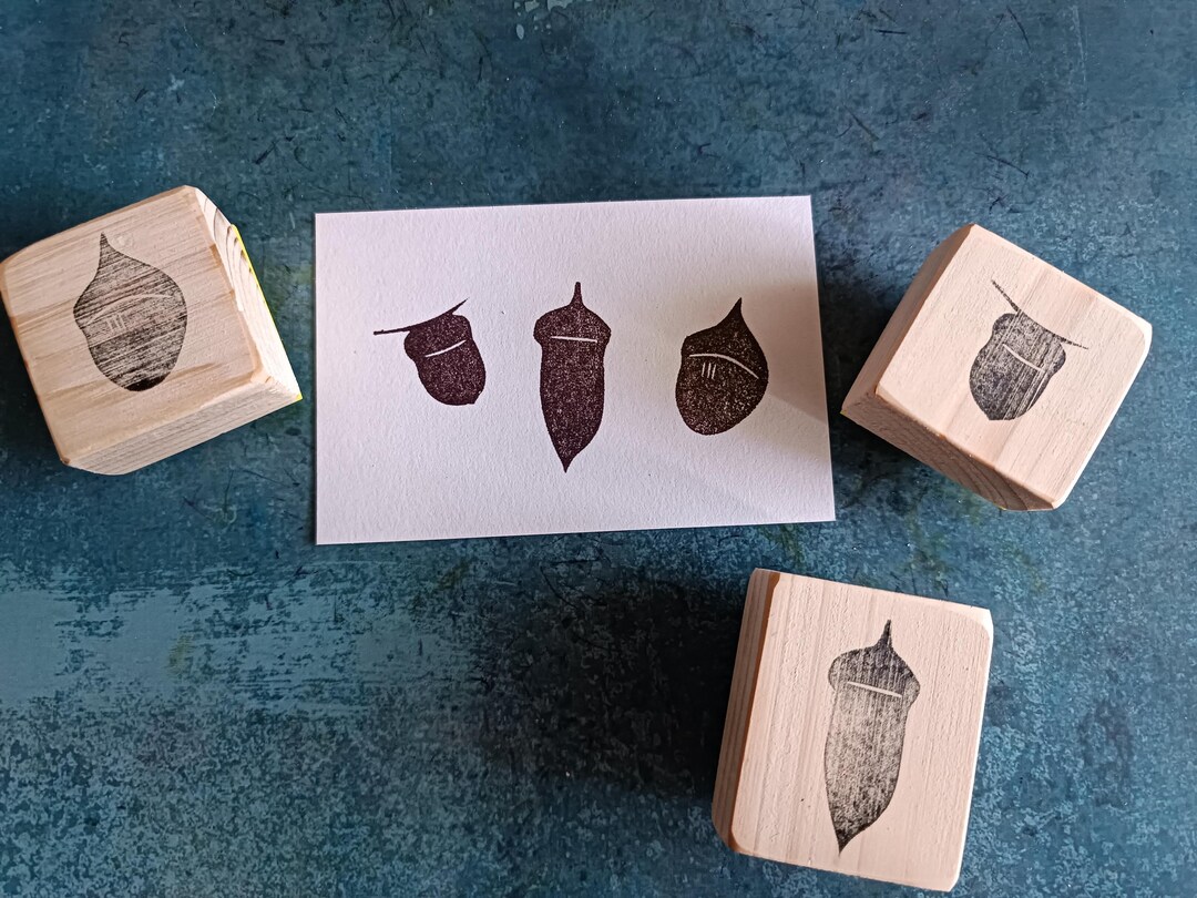 Acorn Rubber Stamp Set of 3, Fall Stamp Set for Cardmaking, Autumn ...