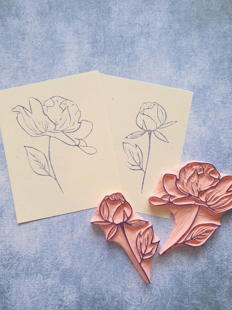 Peony rubber stamp set beautifull flower stamp for wedding | Etsy