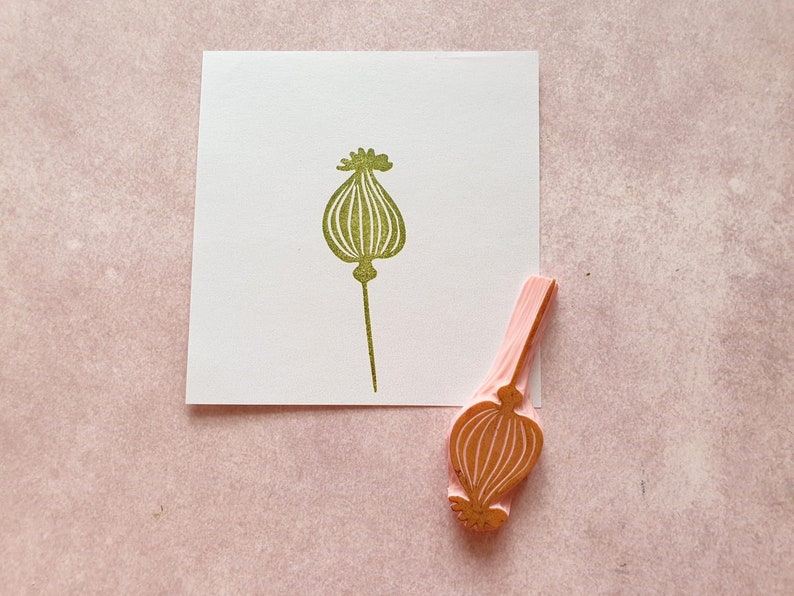 Poppy pod rubber stamp for junk journal wild garden stamp for | Etsy