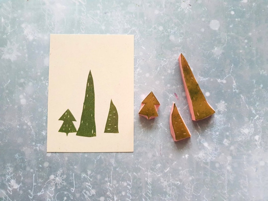 Christmas Tree Rubber Stamp Set for Cardmaking, Decorative Pine Tree ...