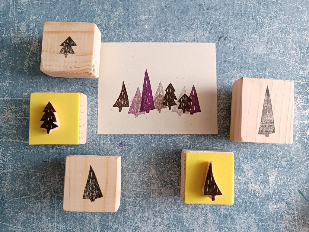 Christmas Tree Rubber Stamp Set, Winter Scenery Stamp for Scrapbooking ...