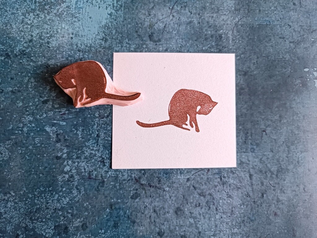 Cat Rubber Stamp for Journaling, Hand Carved Cat Stamp for Crafting ...