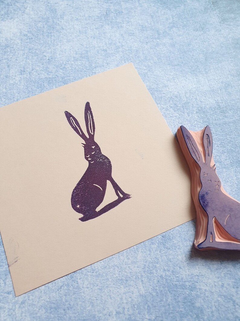Hare rubber stamp for Easter decor woodland animal stamp | Etsy