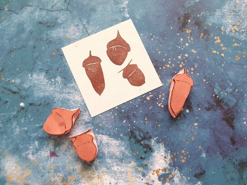 Acorn Rubber Stamp Set of 3, Fall Stamp Set for Cardmaking, Autumn ...
