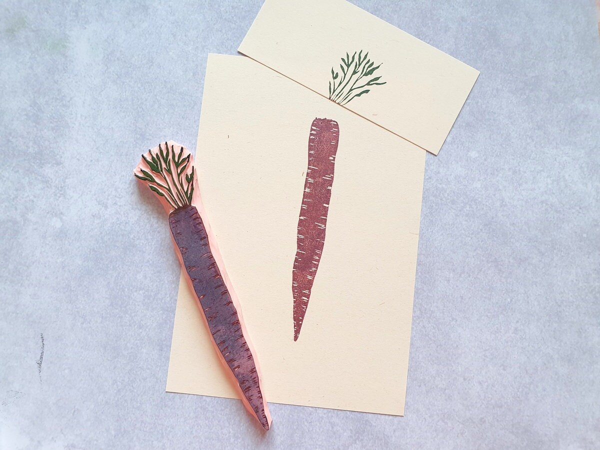 Carrot Rubber Stamp for Printing on Fabric Bags, Garden Vegetable Stamp ...