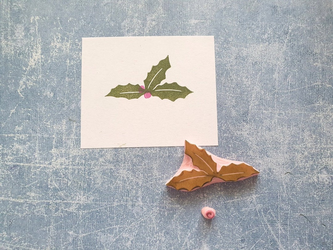 Holly Rubber Stamp Set Christmas Stamp for Handmade Cards - Etsy