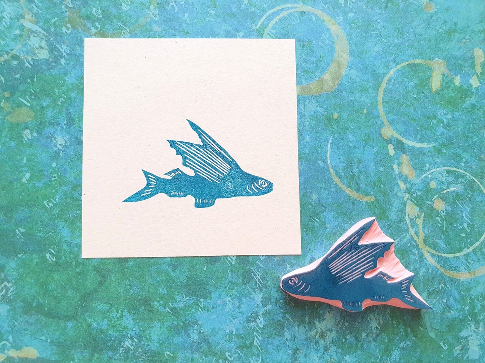 Flying Fish Rubber Stamp for Cardmaking, Ocean Animal Stamp for ...