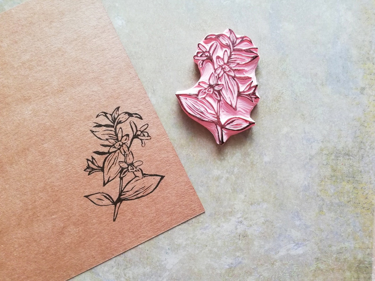 Vanilla bean rubber stamp vanilla flower stationery foodie | Etsy