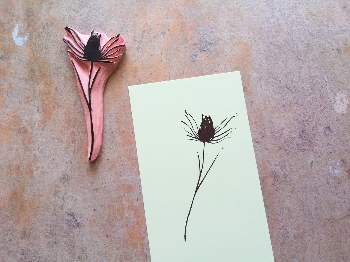 Thistle rubber stamp for art journal wild flower for mixed | Etsy