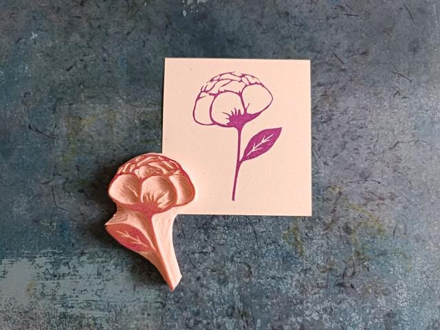 Peony Rubber Stamp for Vintage Art Journal, Blossom Flower Stamp for ...