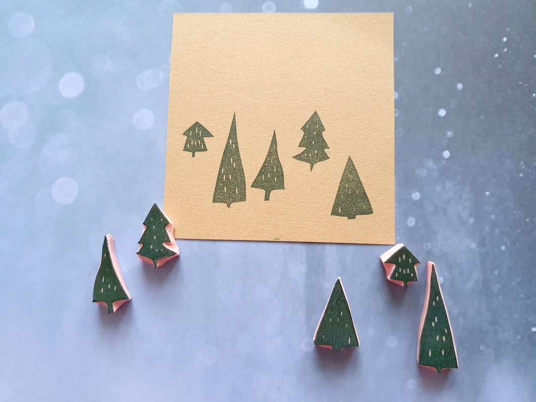 Christmas Tree Rubber Stamp Set Winter Scenery Stamp for - Etsy