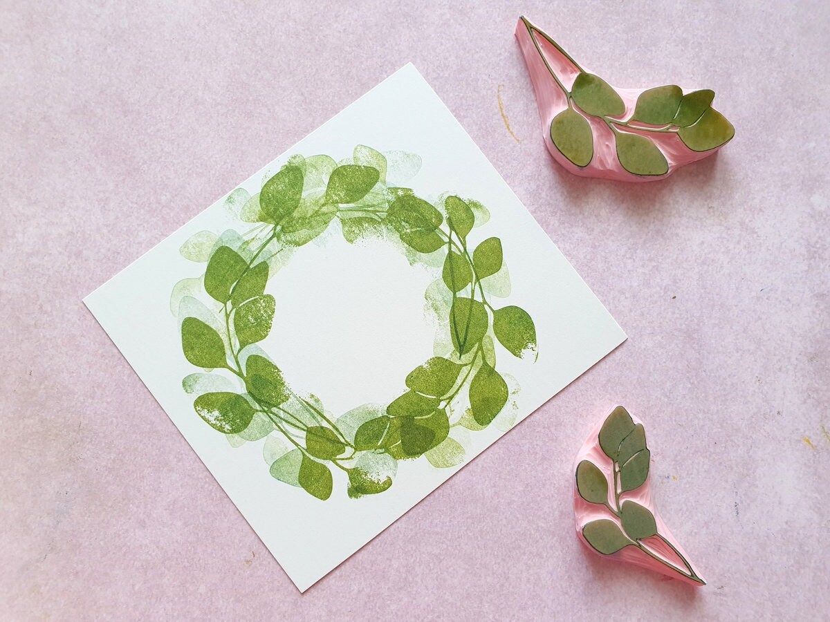 Eucalyptus wreath craft stamp set of 2 twig rubber stamp | Etsy
