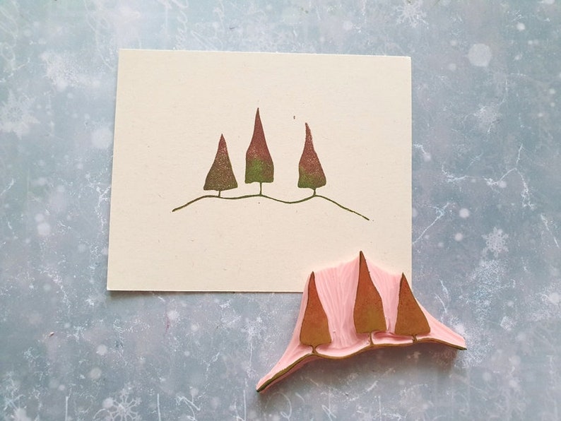 Trees Rubber Stamp for Cardmaking, Botanical Scenery Stamp, Woodland ...