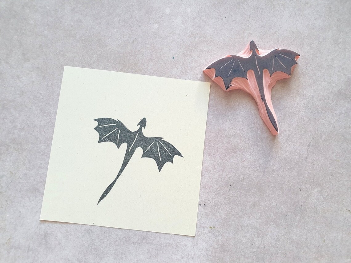 Dragon rubber stamp for junk journal flying dragon for | Etsy