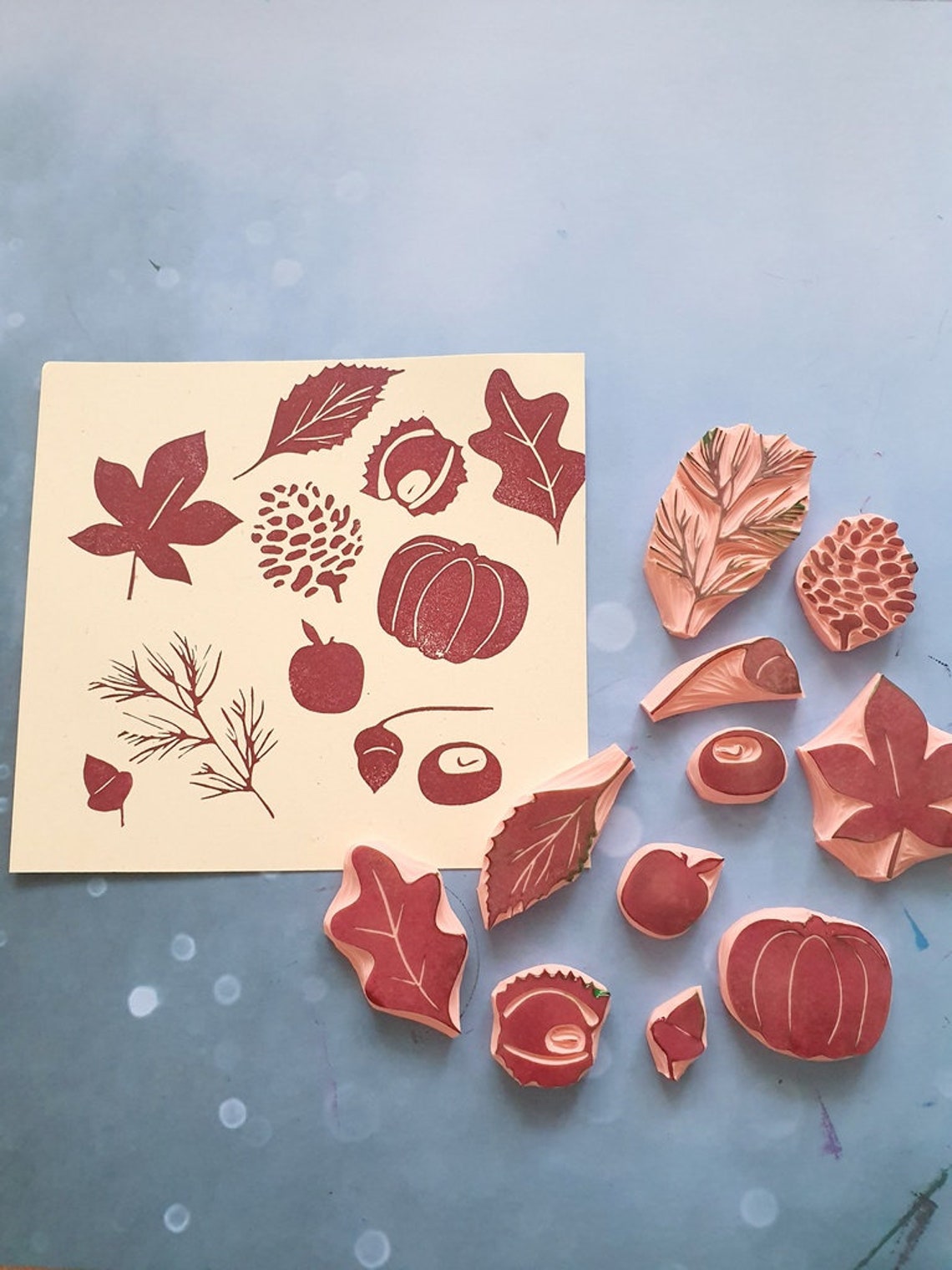 Autumn rubber stamp set of 11 for fall bullet journal decor | Etsy