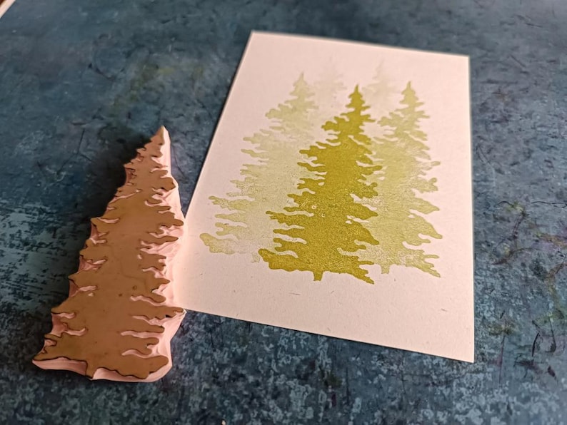 Christmas Tree Rubber Stamp for Holiday Crafts, Rustic Evergreen Tree ...