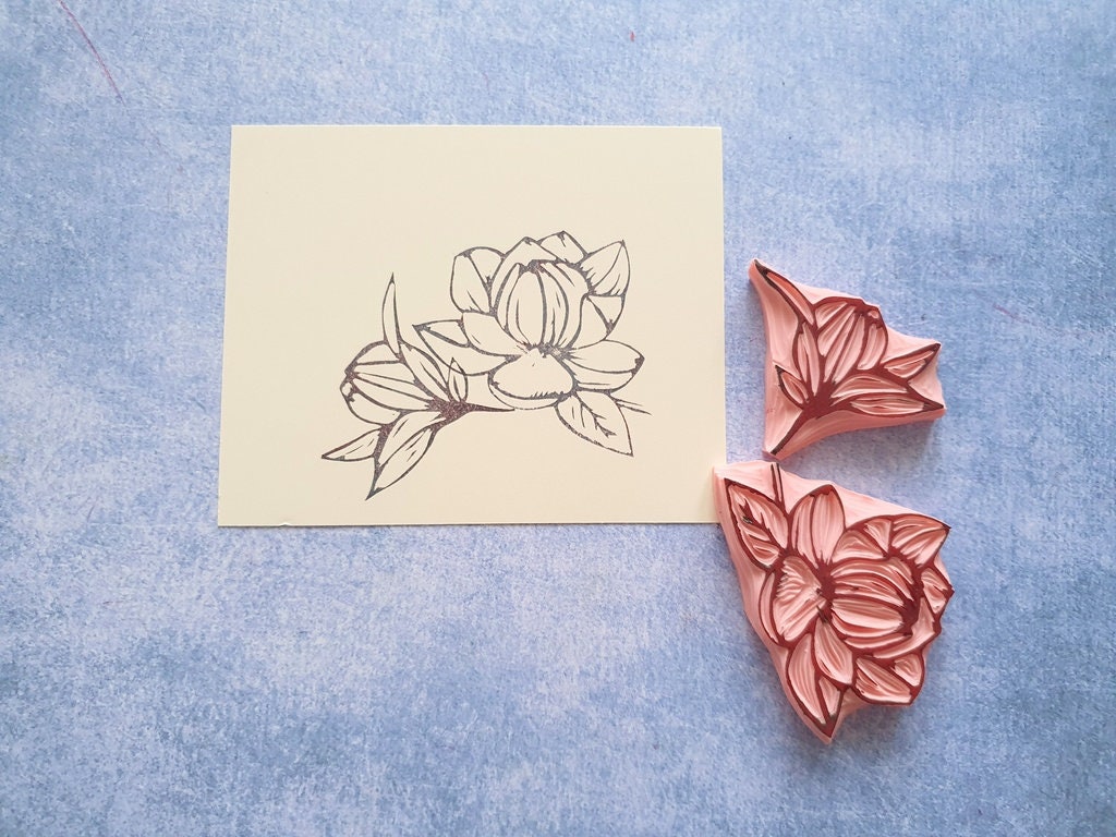 Magnolia rubber stamp set wedding flower stamp gift for | Etsy