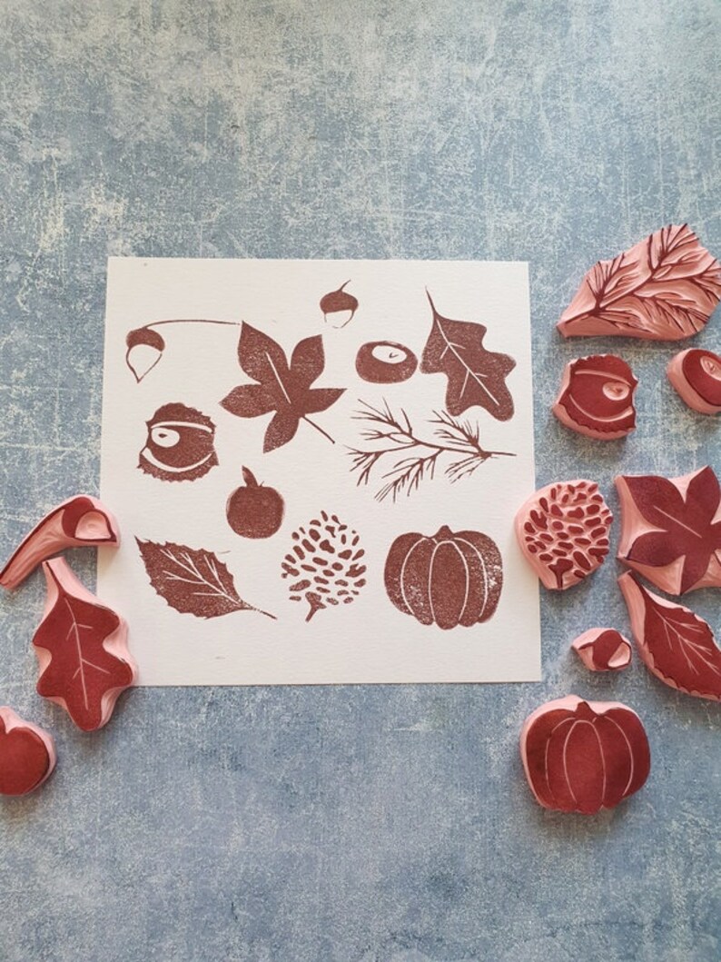 Autumn Rubber Stamp Set of 11 For Fall Bullet Journal Decor | Etsy