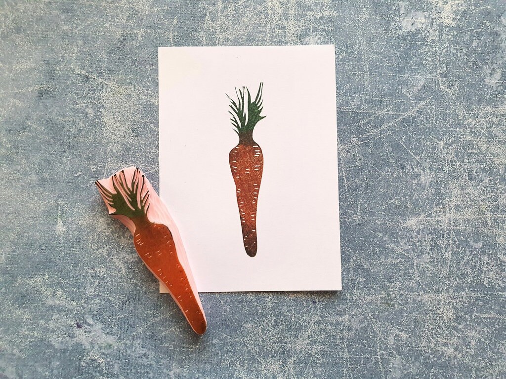 Carrot Rubber Stamp for Printing on Fabric Bags, Garden Vegetable Stamp ...