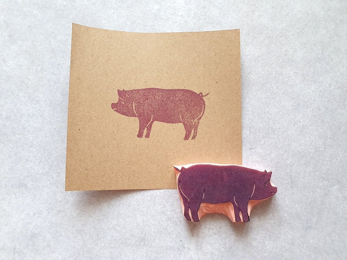 Pig rubber stamp for cardmaking farm animal stamp for | Etsy