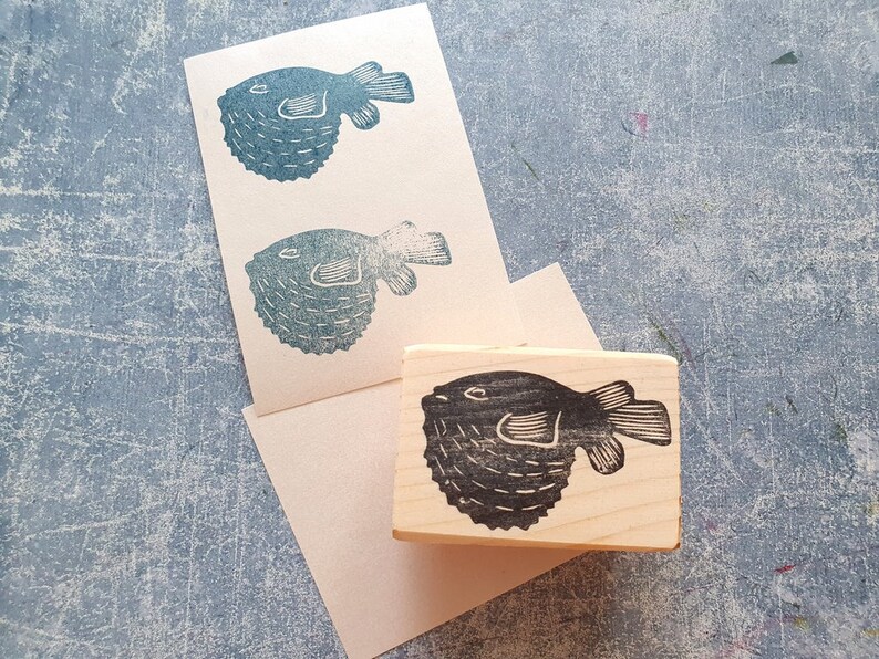 Pufferfish Rubber Stamp for Art Journaling Fish Rubber Stamp - Etsy