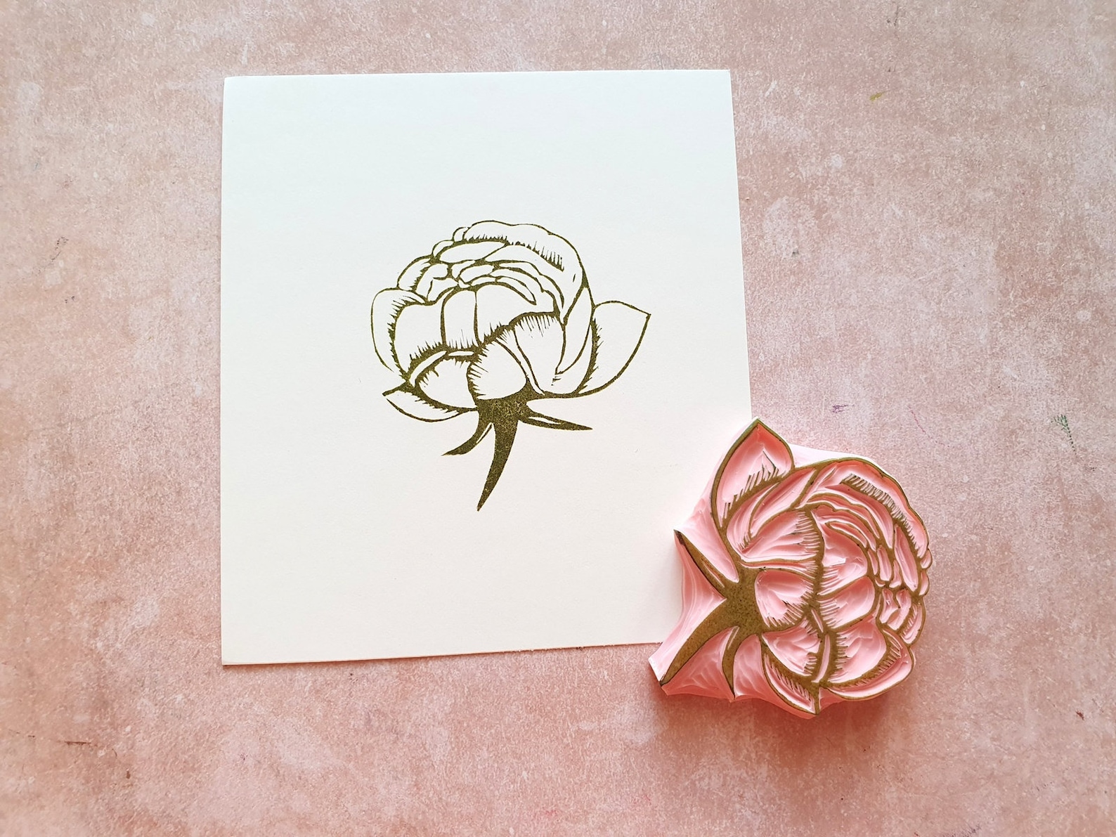 Peony Rubber Stamp for Scrapbooking, Handmade Flower Ephemera, Boho ...