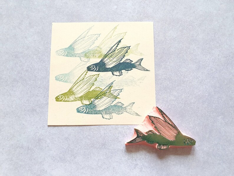 Flying fish rubber stamp for cardmaking ocean animal stamp | Etsy