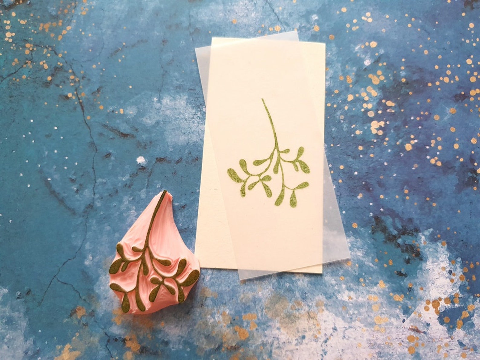 Mistletoe rubber stamp for Christmas greeting cards wild twig | Etsy