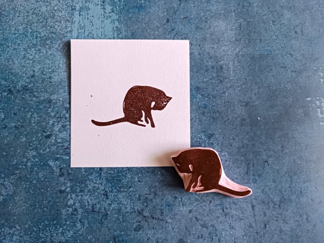 Cat Rubber Stamp for Journaling, Hand Carved Cat Stamp for Crafting ...