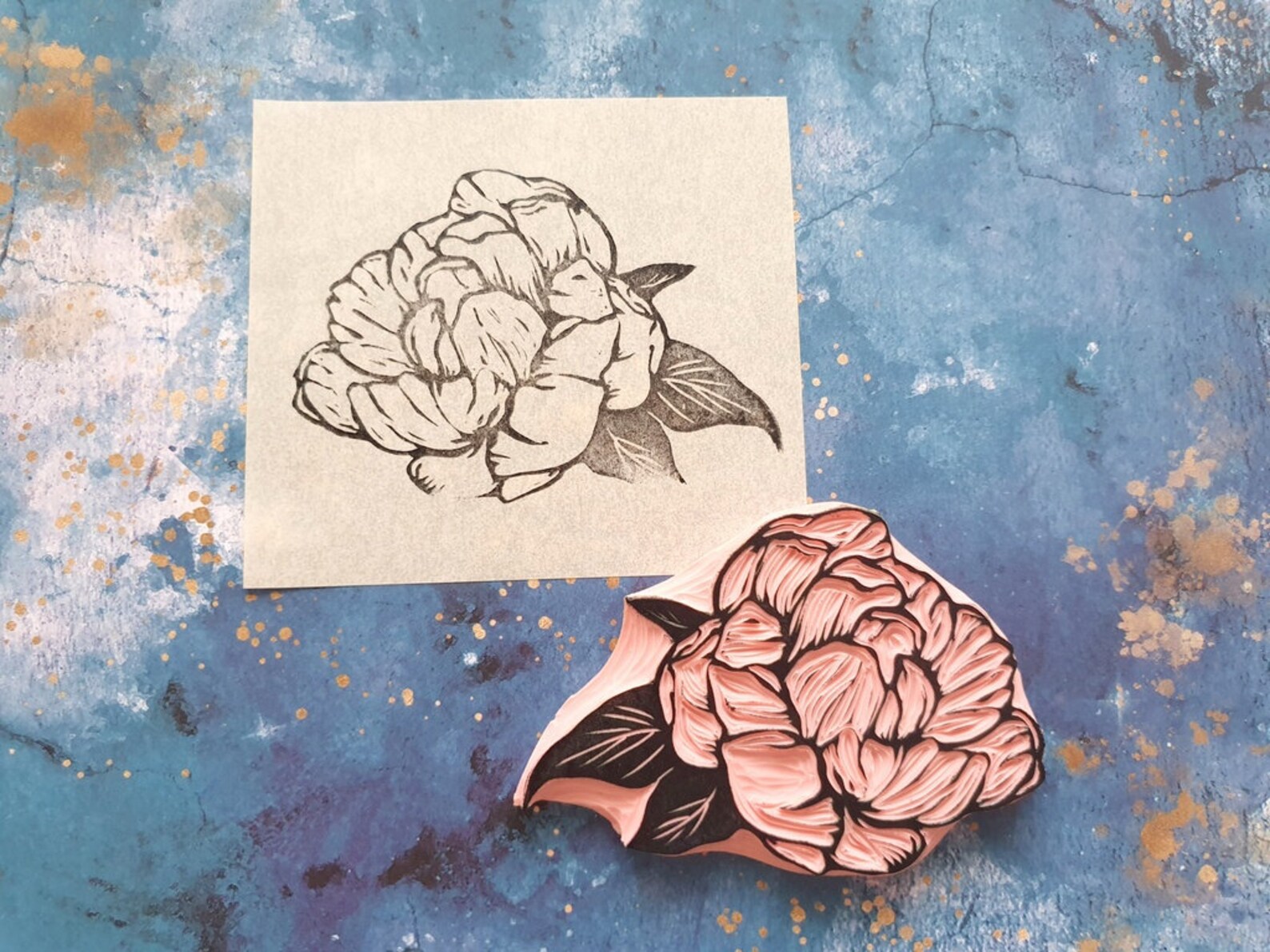 Blossom peony stamp for junk journal peony rubber stamp for | Etsy