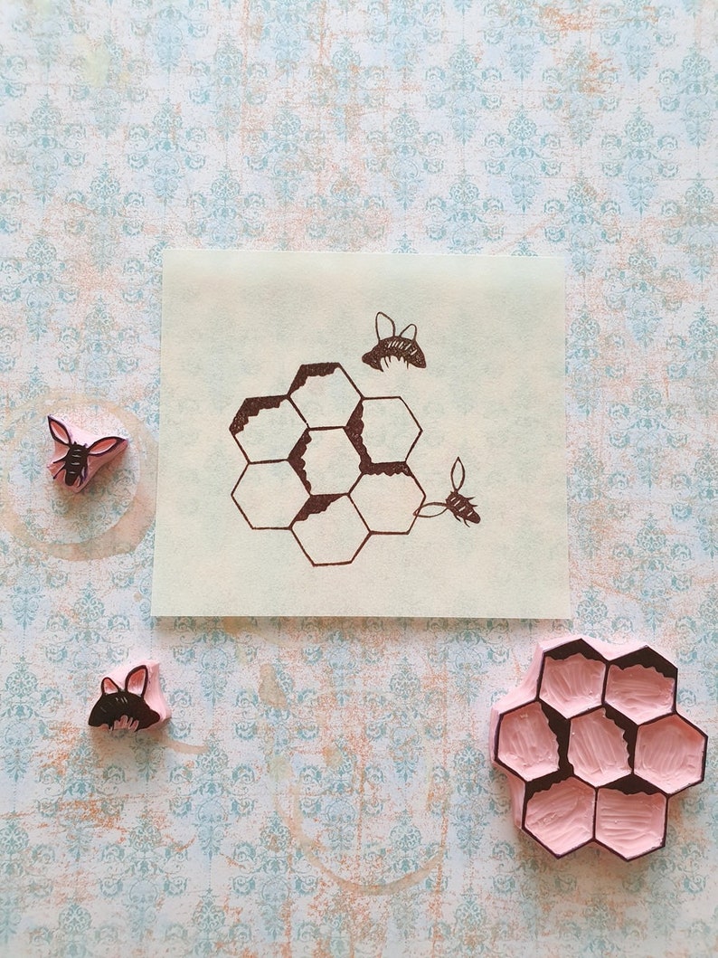 Honeycomb with bee rubber stamp set for scrapbooking gift fot | Etsy