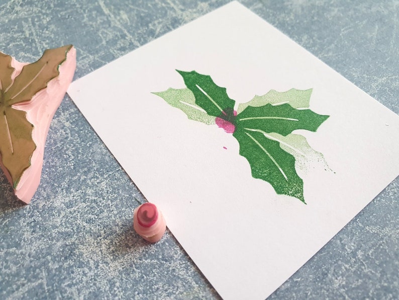 Holly Rubber Stamp Set, Christmas Stamp for Handmade Cards, Winter Time ...