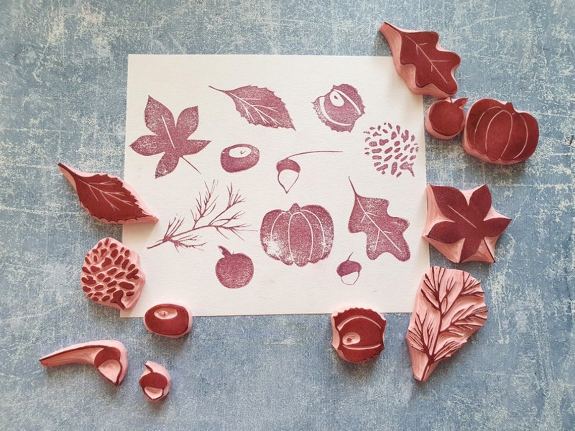 Autumn Rubber Stamp Set of 11 For Fall Bullet Journal Decor | Etsy