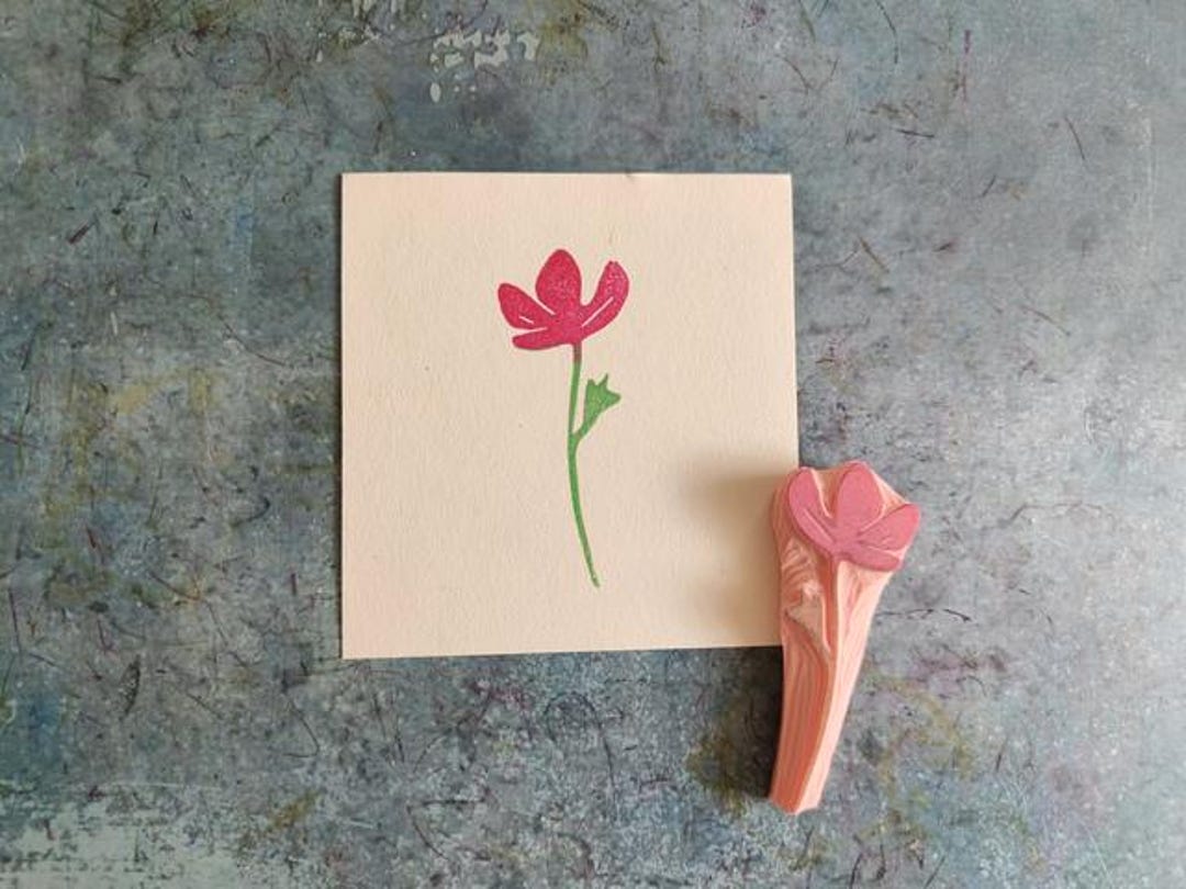 Wild Flower Rubber Stamp for Traveler Journal, Blossom Flower Stamp for ...