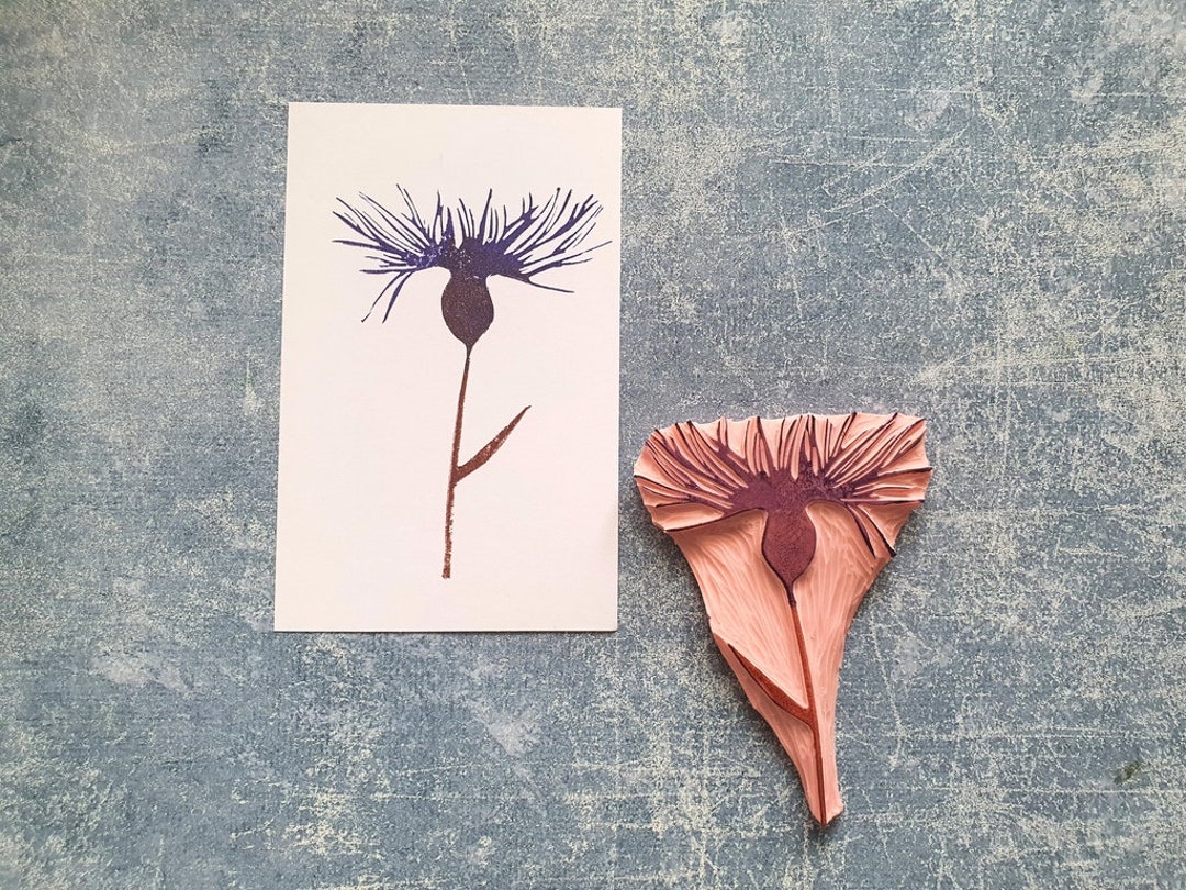 Cornflower Rubber Stamp for Cardmaking, Blue Flower Scrapbooking Stamp ...