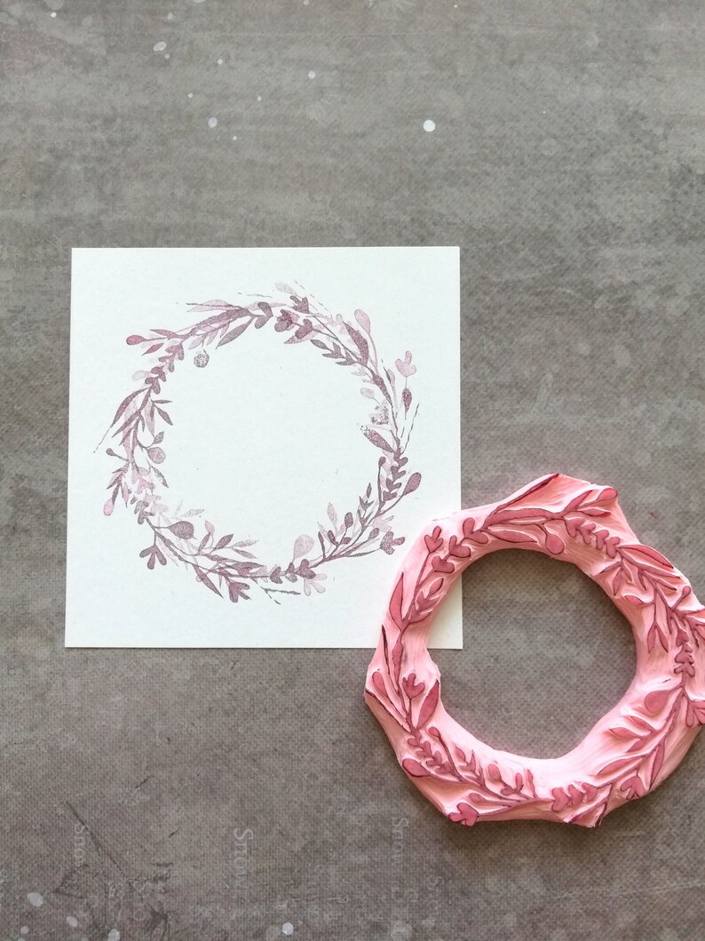 Wreath rubber stamp for rustic wedding cardmaking botanical | Etsy