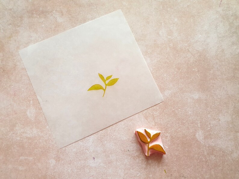Green tea leaf rubber stamp herbal leave stamp bullet | Etsy