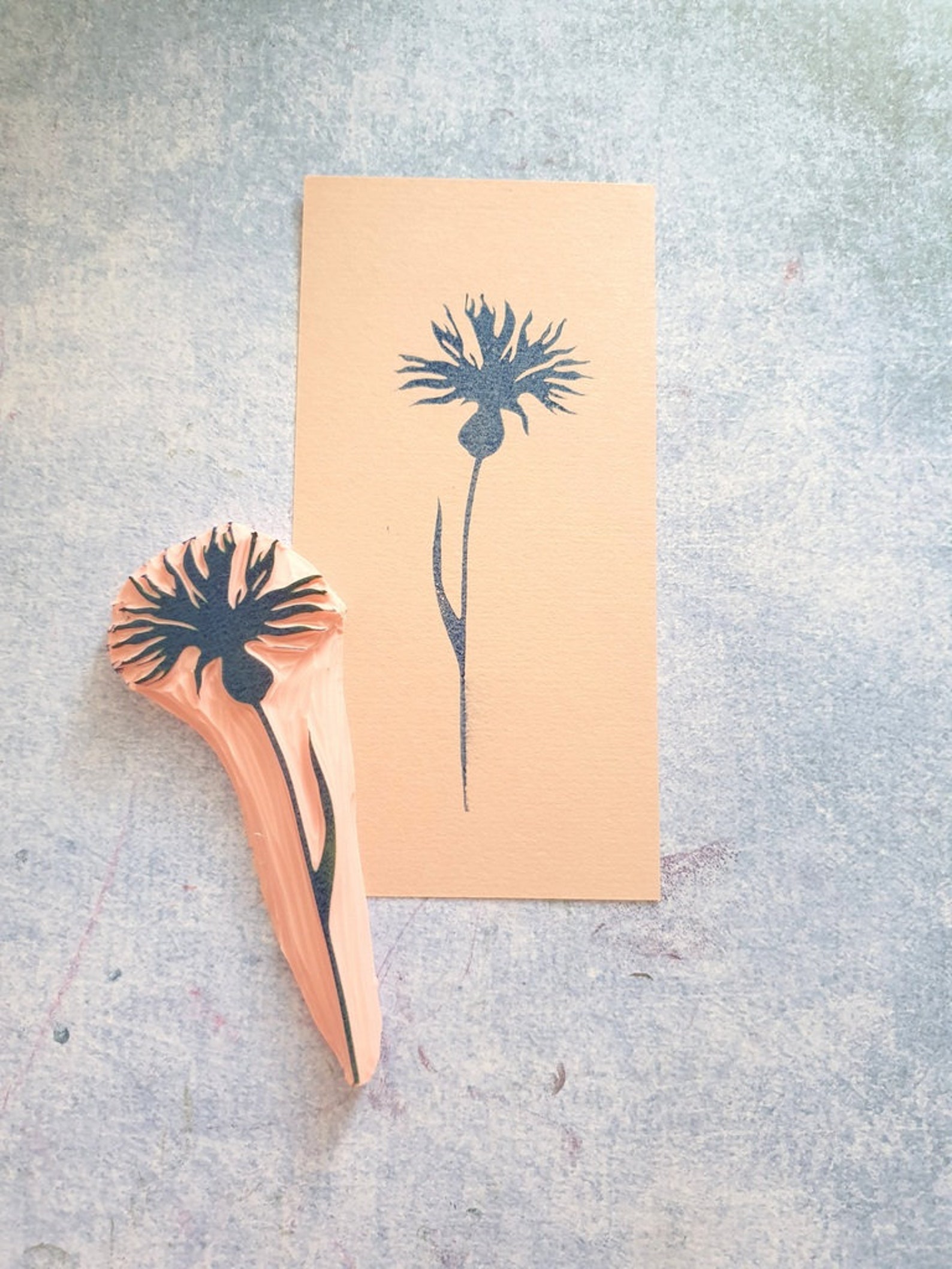 Cornflower rubber stamp for cardmaking blue flower stamp for | Etsy
