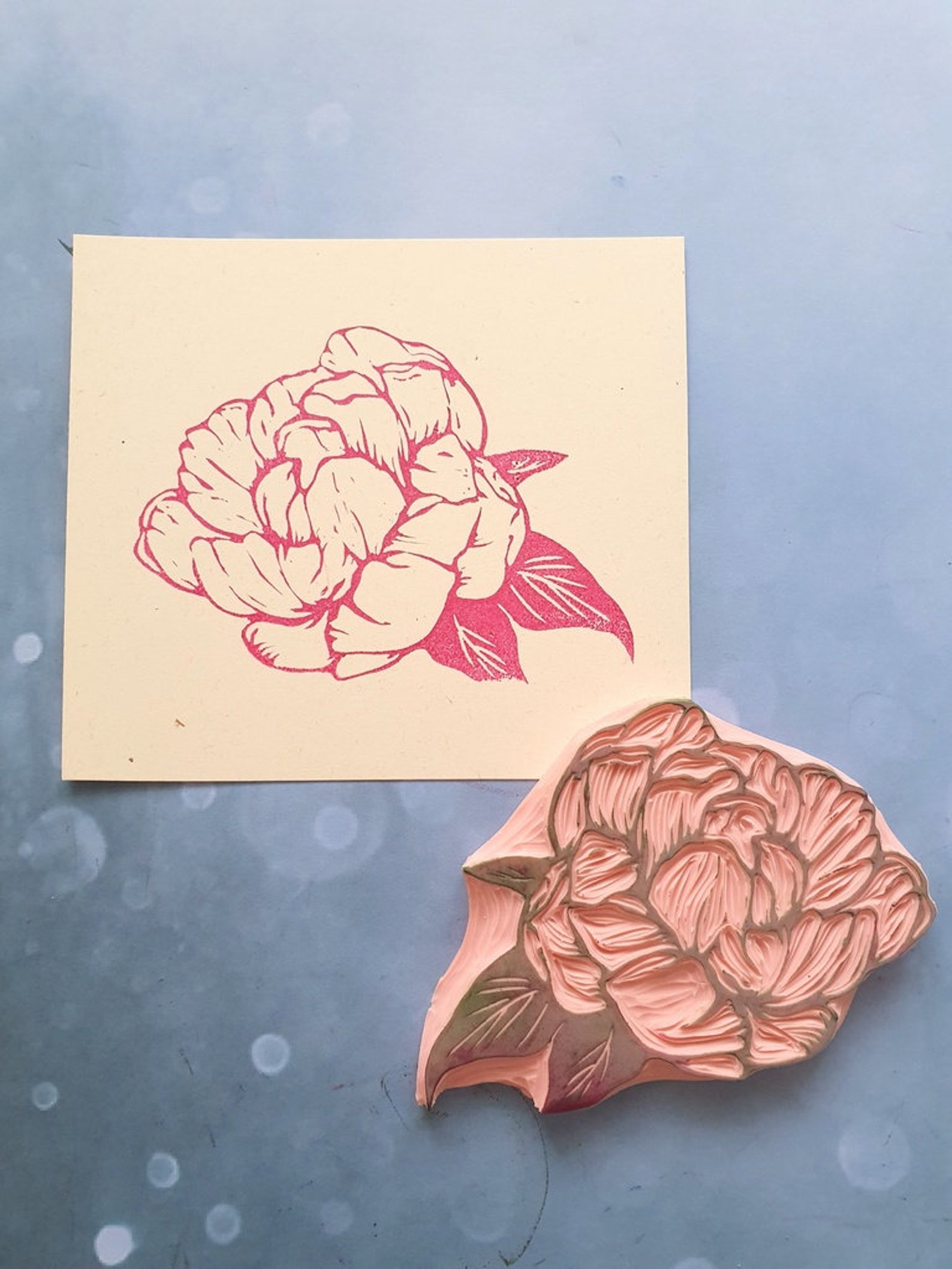 Blossom peony stamp for junk journal peony rubber stamp for | Etsy